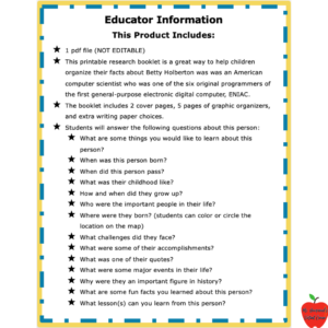 Betty Holberton All-About Research Project Graphic Organizer ...
