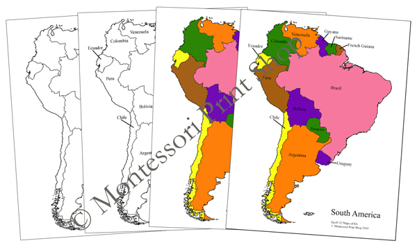 Maps of South America (Control & Blackline Masters) - Montessori color ...