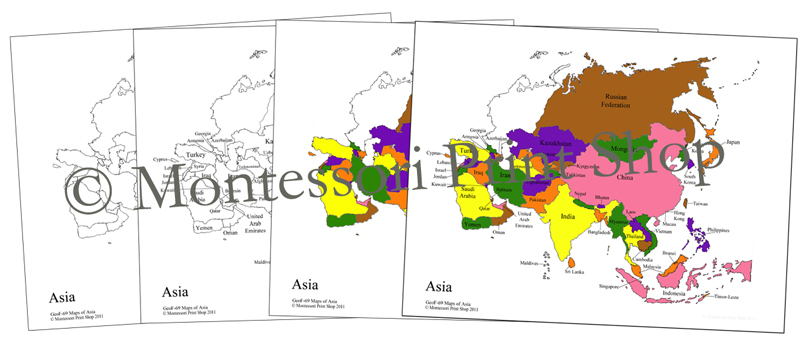 Maps of Asia (Control & Blackline Masters) - Montessori color-code ...