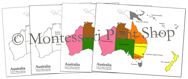 Maps of Australia (Control & Blackline Masters) - Montessori color-code ...