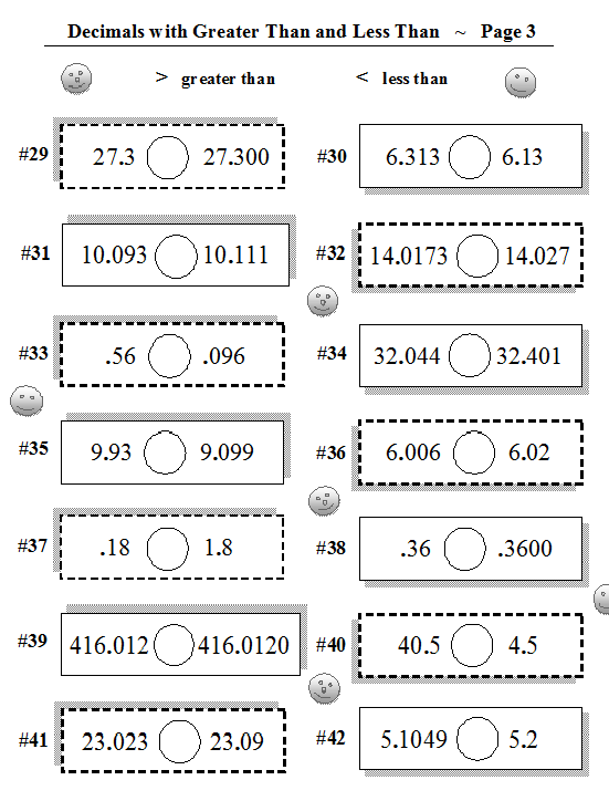Comparing Decimals with One Another Using > and