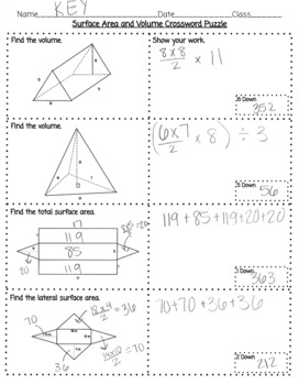 Surface Area of Nets/Volume Prisms and Pyramids Math Crossword Puzzle ...