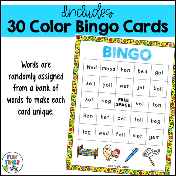 Short e CVC Short Vowel Game: No Prep Phonics Games - 1st Grade Phonics ...