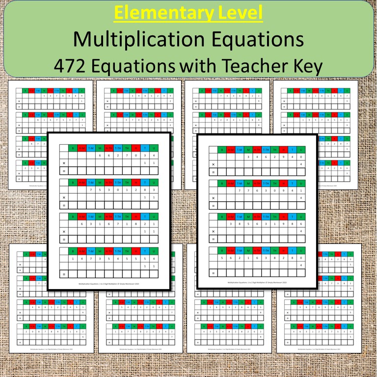 Multiplication Equations Montessori Math Elementary Homeschool | Made ...