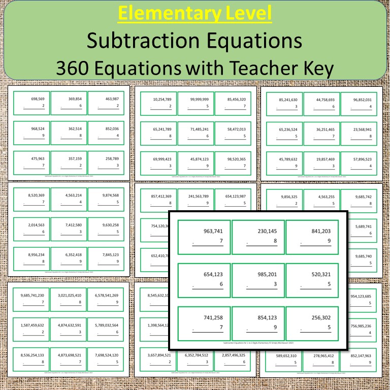 Subtraction Equations Montessori Math Elementary Homeschool | Made By ...