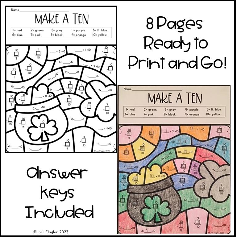 Color By Code- St. Patrick's Day Addition and Subtract Worksheets ...