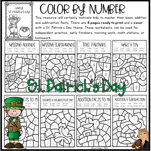 Color By Code- St. Patrick's Day Addition and Subtract Worksheets ...