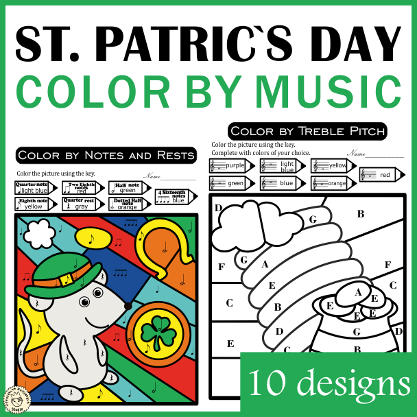 St. Patrick`s Day Music Color by Code Pages | Notes Rests Dynamics ...