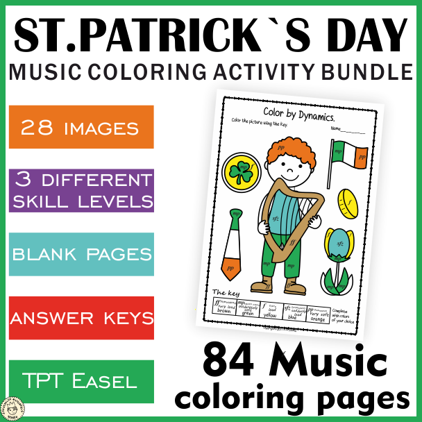 St. Patrick`s Day Music Coloring Activities Bundle | Made By Teachers
