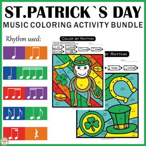 St. Patrick`s Day Music Coloring Activities Bundle | Made By Teachers