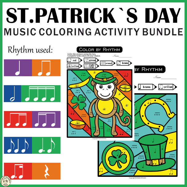 St. Patrick`s Day Music Coloring Activities Bundle | Made By Teachers