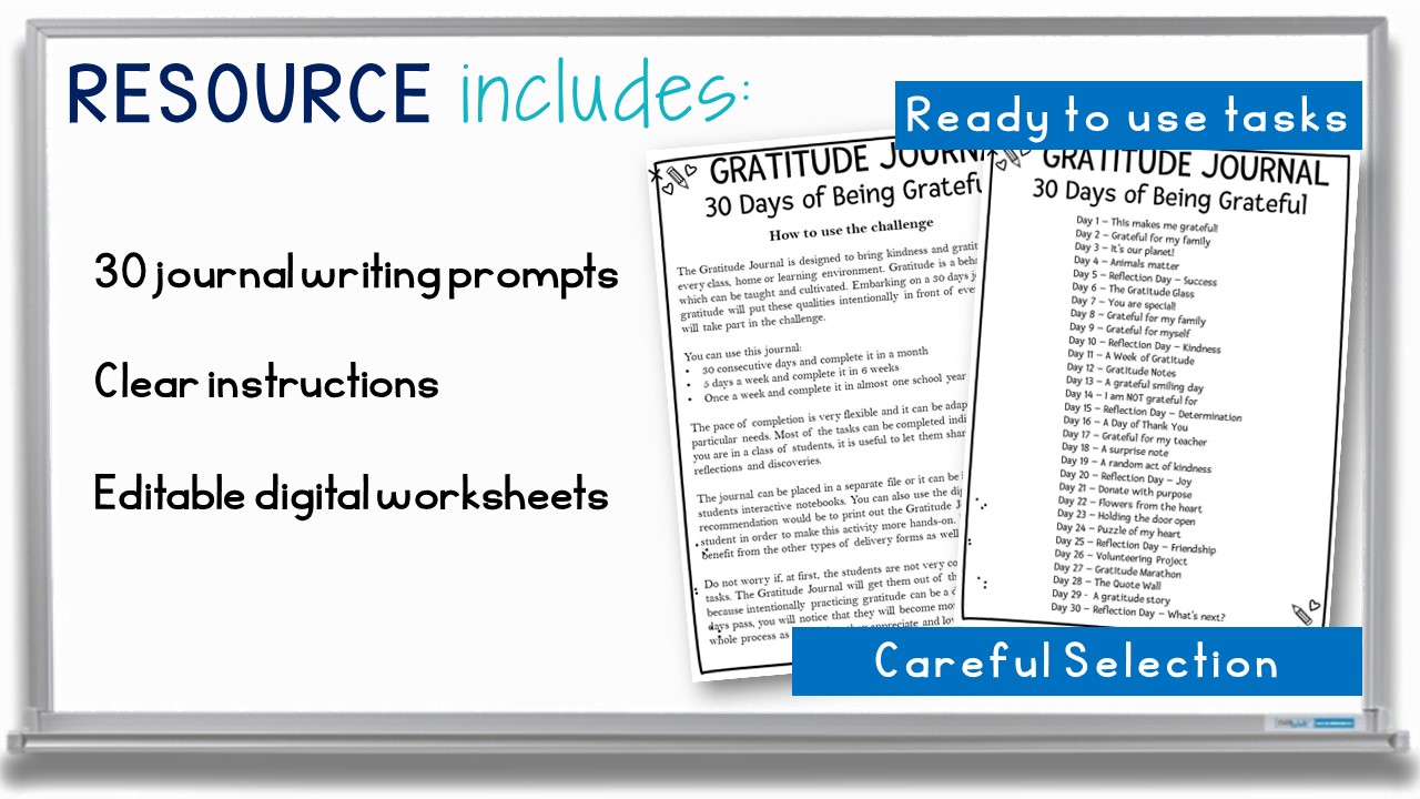 Gratitude Journal - 30 Days of SEL Writing Prompts Bell Ringers and ...