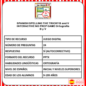 Spanish spelling letters B - V no prep game Ortografía de B y V | Made ...