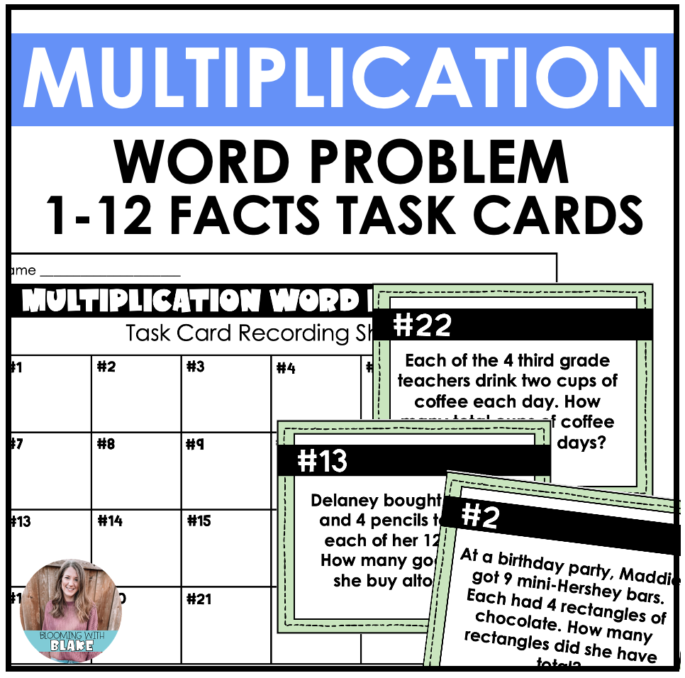 Multiplication Fact Fluency | Word Problem Task Card Practice | 3rd ...
