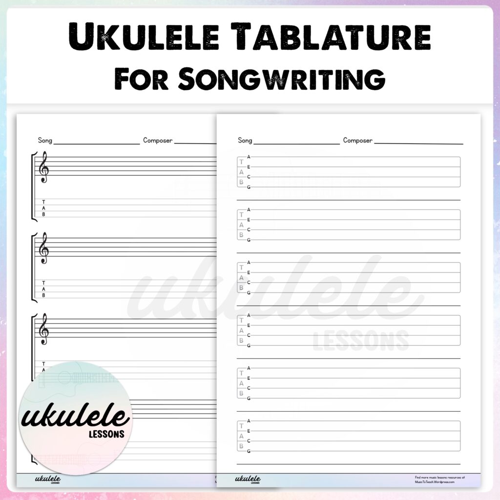 Ukulele TAB Blank Ukulele Tablature Sheets for Songwriting | Made By ...