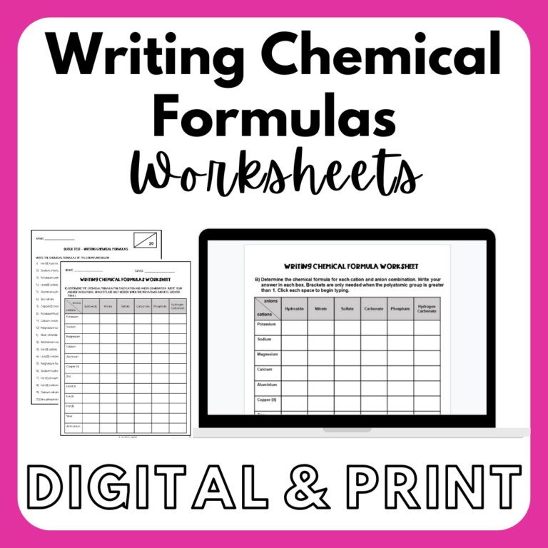 CHEMISTRY Writing Chemical Formulas Practice Worksheets | Made By Teachers