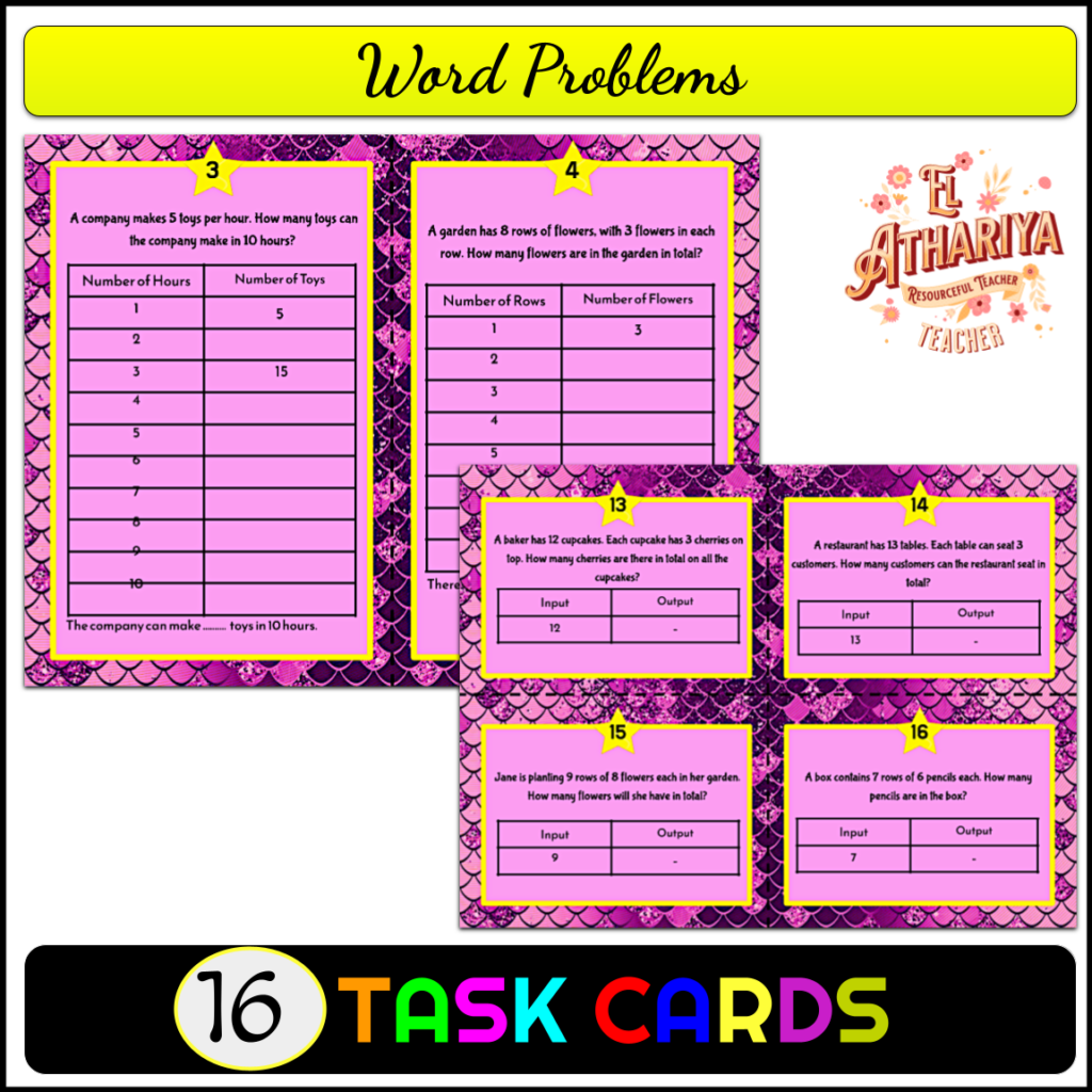 Multiplication Function Input Output Tables and Word Problems Task ...