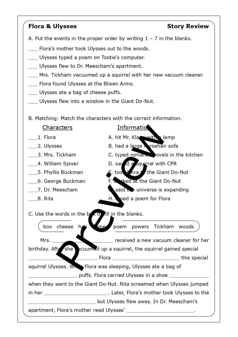 Kate DiCamillo "Flora & Ulysses" worksheets | Made By Teachers