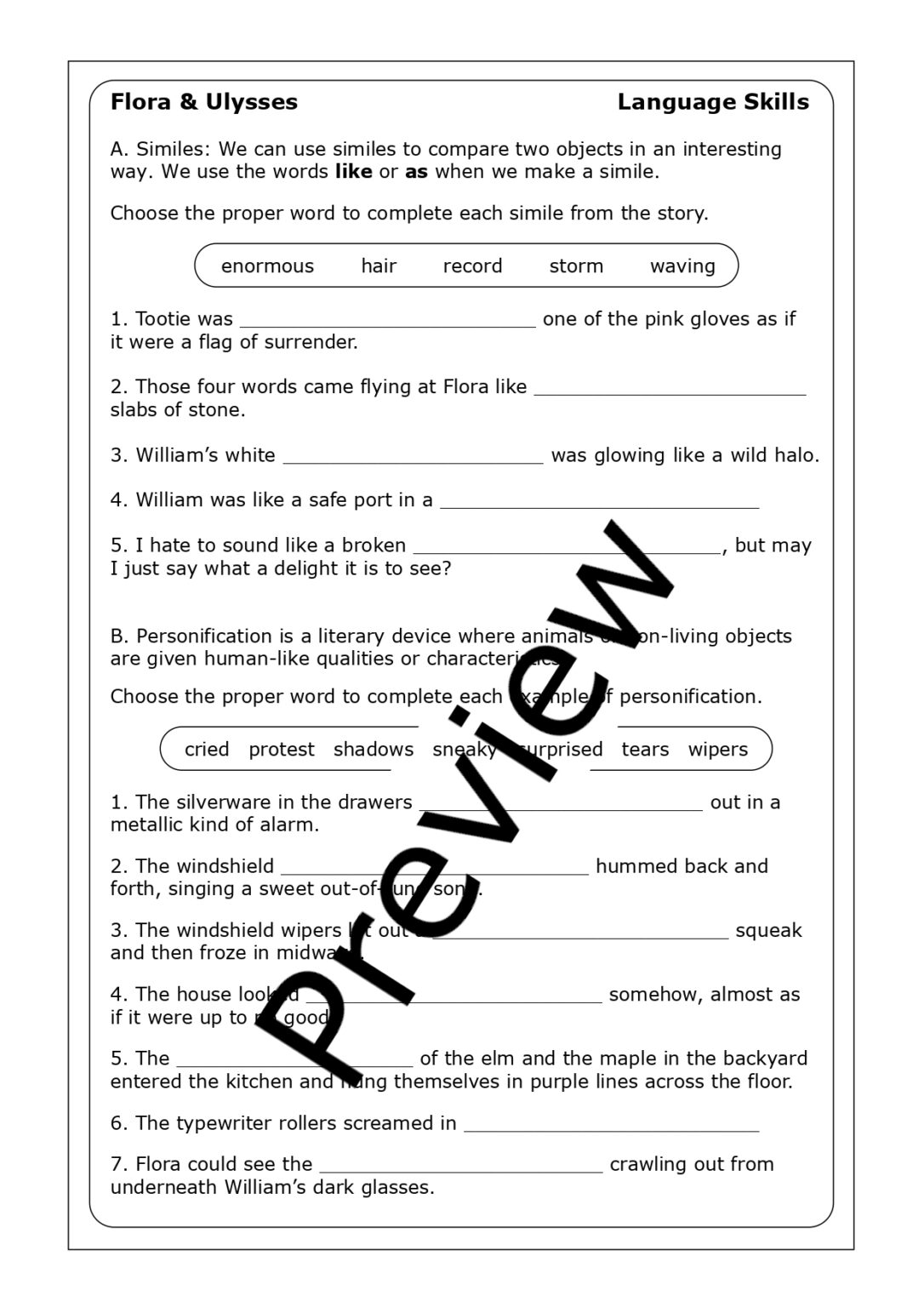 Kate DiCamillo "Flora & Ulysses" worksheets | Made By Teachers