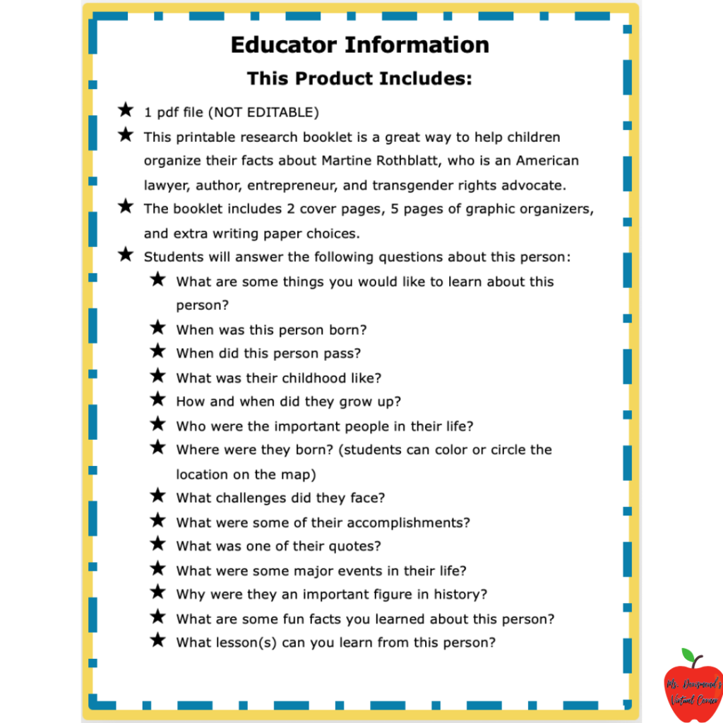 Martine Rothblatt All-About Research Project Graphic Organizer ...
