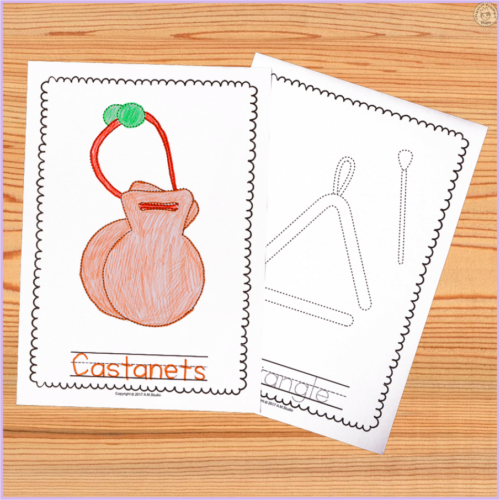 Percussion Family Instruments Trace and Color Pages | Made By Teachers