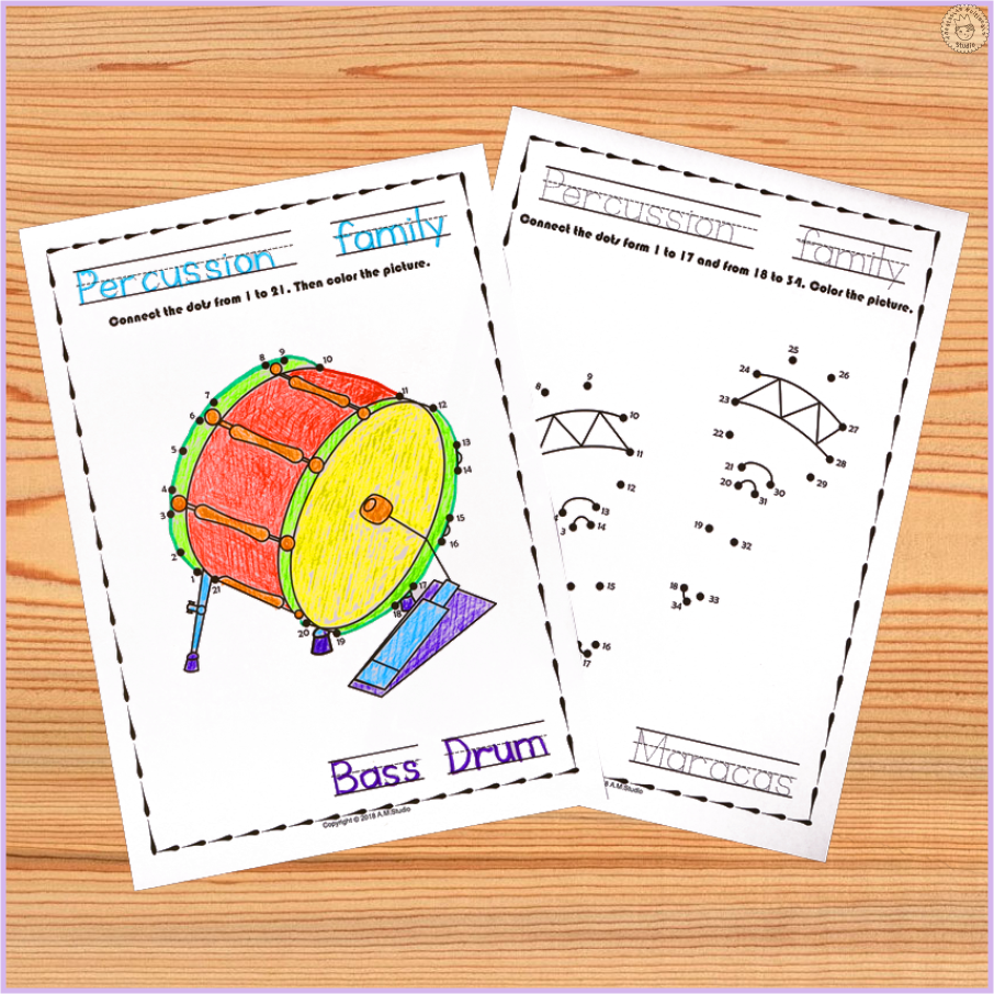Percussion Family Instruments Dot to Dot Worksheets | Connect the Dots ...