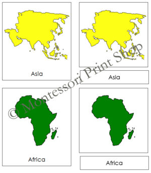 World Continents 3-Part Cards (Montessori colors) | Made By Teachers
