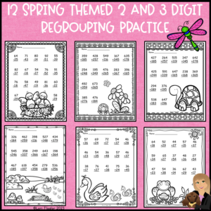 2 and 3 Digit Addition and Subtraction with Regrouping Spring Themed ...