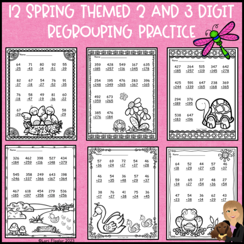 2 and 3 Digit Addition and Subtraction with Regrouping Spring Themed ...