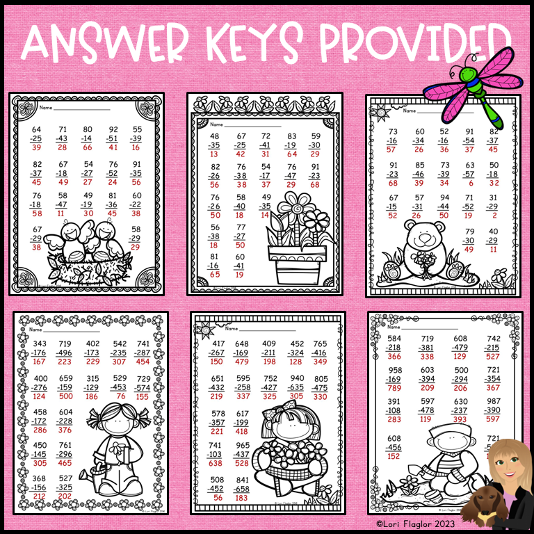 2 and 3 Digit Addition and Subtraction with Regrouping Spring Themed ...