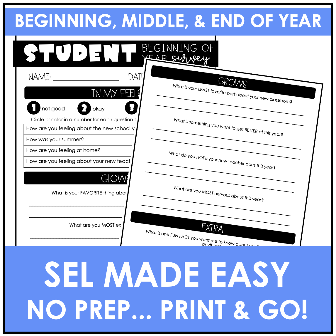 SEL Feelings Check In Student Reflection Yearlong Surveys | Made By ...