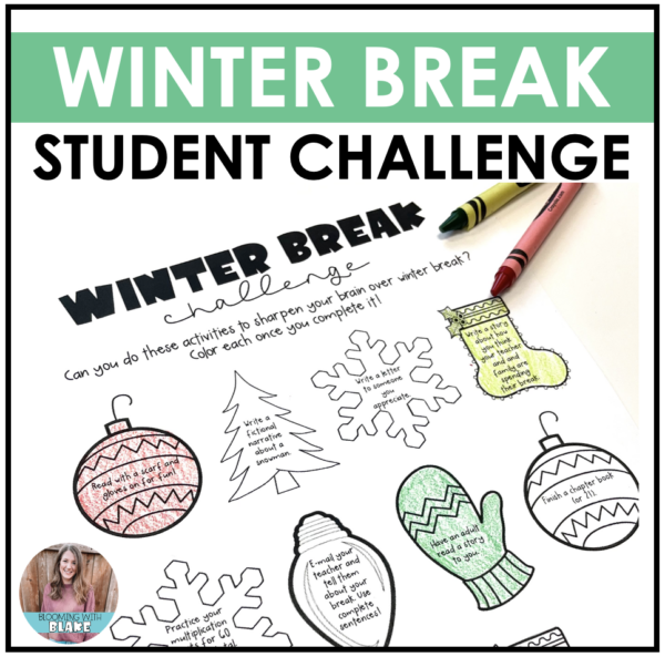 Christmas and Winter Break Activities Challenge with Reading, Writing ...