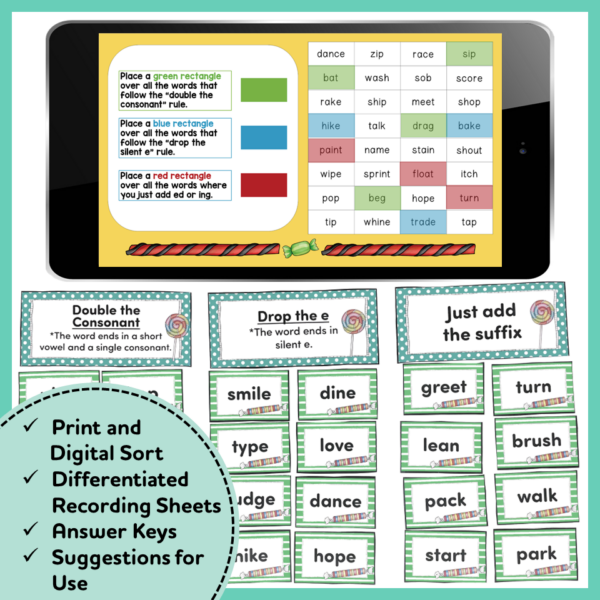 Double Consonants, Drop the Silent e Suffixes Print and Digital ...