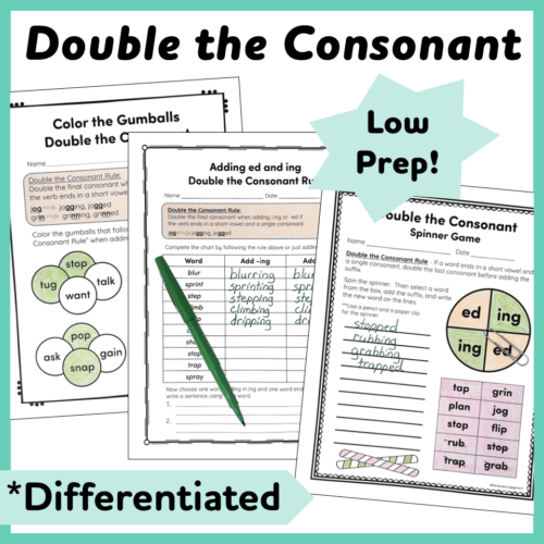 Double Consonants, Drop the Silent e Suffixes Print and Digital ...