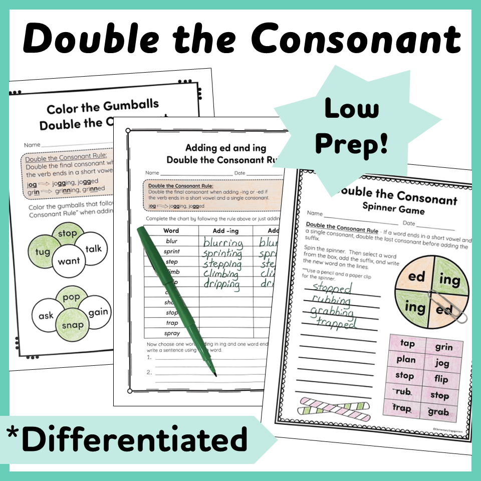 Double Consonants, Drop the Silent e Suffixes Print and Digital ...