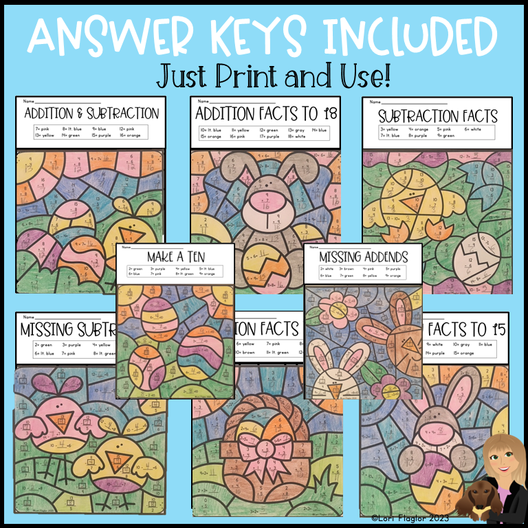 Color By Number Spring/ Easter Themed Addition and Subtraction Facts ...