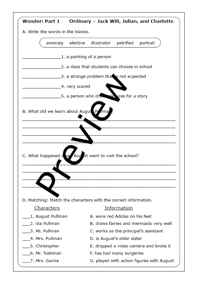 R. J. Palacio "Wonder" worksheets | Made By Teachers