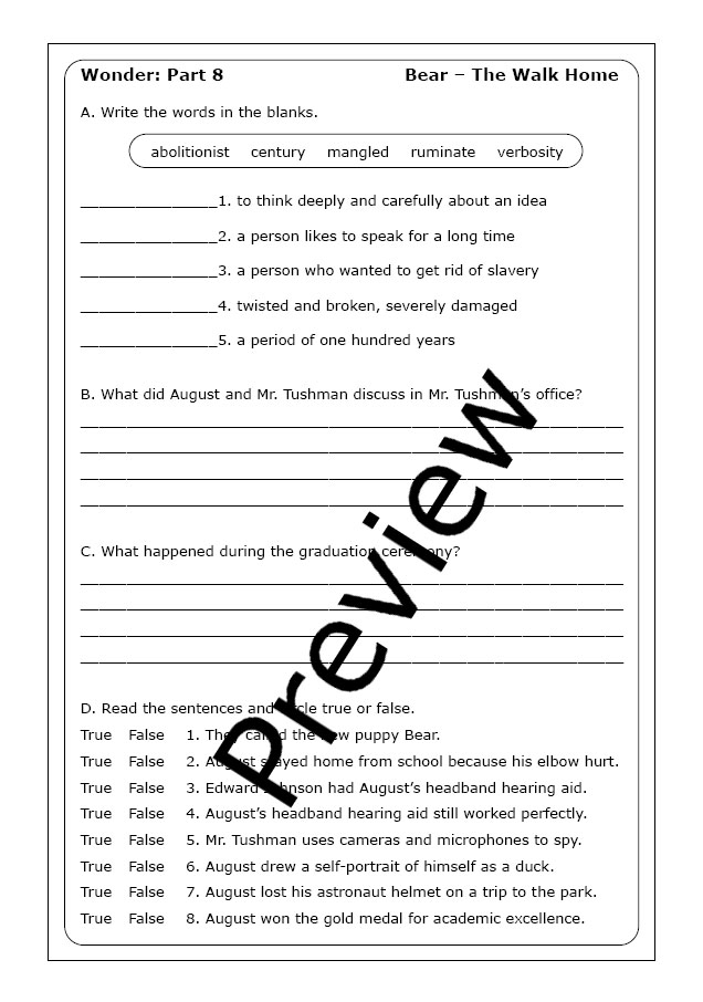 R. J. Palacio "Wonder" worksheets | Made By Teachers