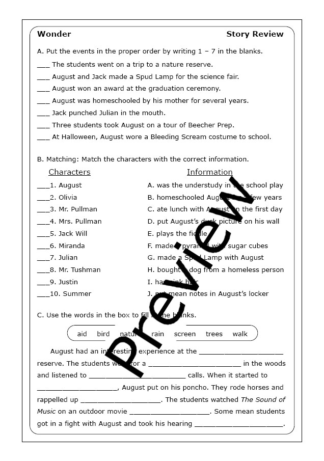 R. J. Palacio "Wonder" worksheets | Made By Teachers