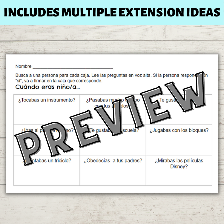 Busca a alguien - Spanish Imperfect ¿Cuándo eras niño...? speaking ...