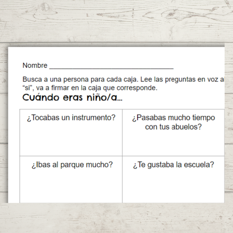 Busca a alguien - Spanish Imperfect ¿Cuándo eras niño...? speaking ...