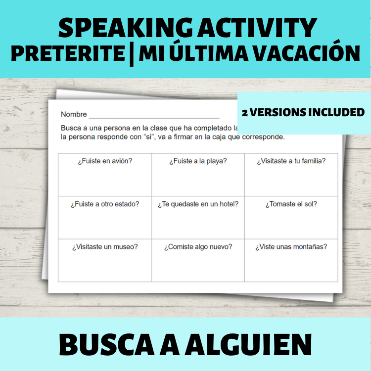 Busca a alguien - Spanish PRETERITE Mi última vacación speaking ...