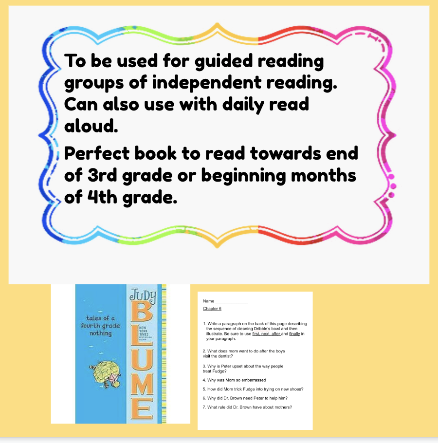Tales of a 4th Grade Nothing by Judy Blume Comprehension Unit | Made By ...