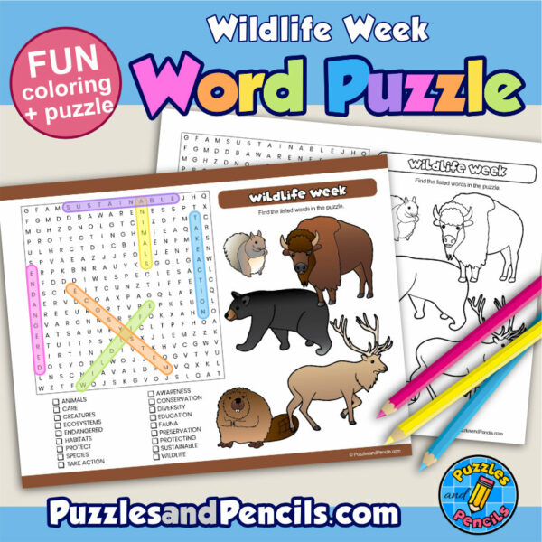 Wildlife Word Search Puzzle Activity Page and Coloring | Wildlife Week ...