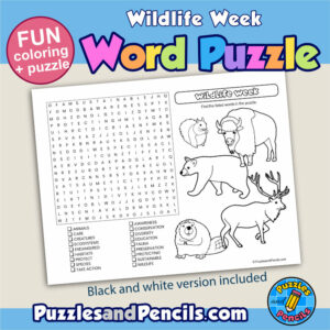 Wildlife Word Search Puzzle Activity Page and Coloring | Wildlife Week ...
