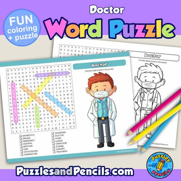 Doctor Word Search Puzzle Activity Page and Coloring | Career ...