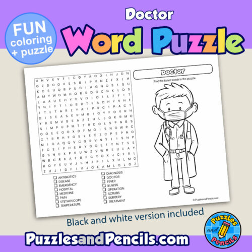 Doctor Word Search Puzzle Activity Page and Coloring | Career ...