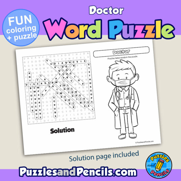 Doctor Word Search Puzzle Activity Page and Coloring | Career ...