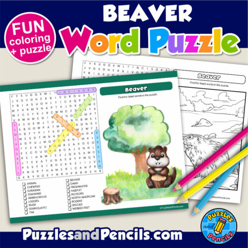 Beaver Word Search Puzzle Activity Page and Coloring | Wildlife ...