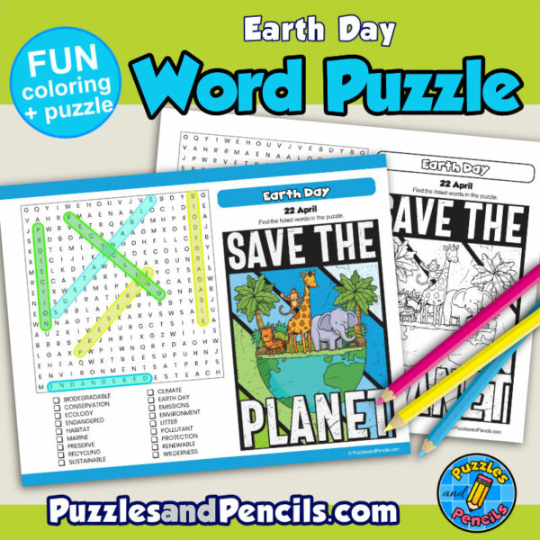 Earth Day Word Search Puzzle Activity Page and Coloring | Environment ...